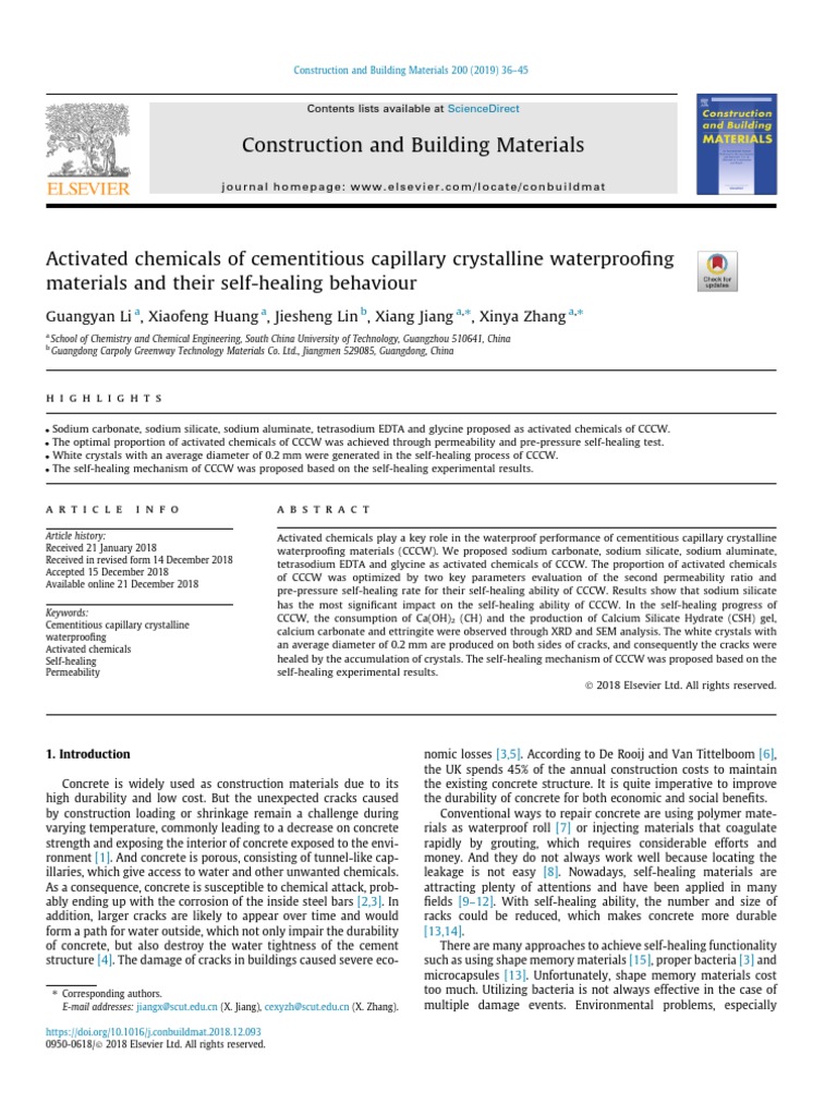 Activated Chemicals of Cementitious Capillary Crystalline Waterproofing | PDF | Concrete ...