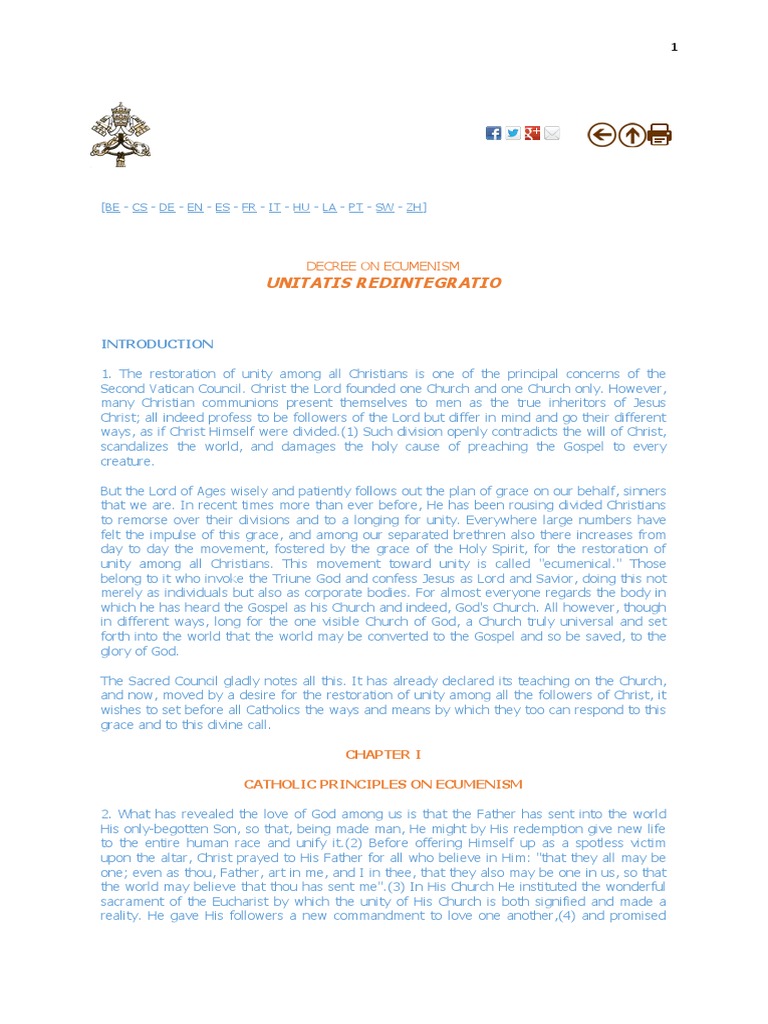 Unitatis Redintegratio | PDF | Catholic Church | Eucharist