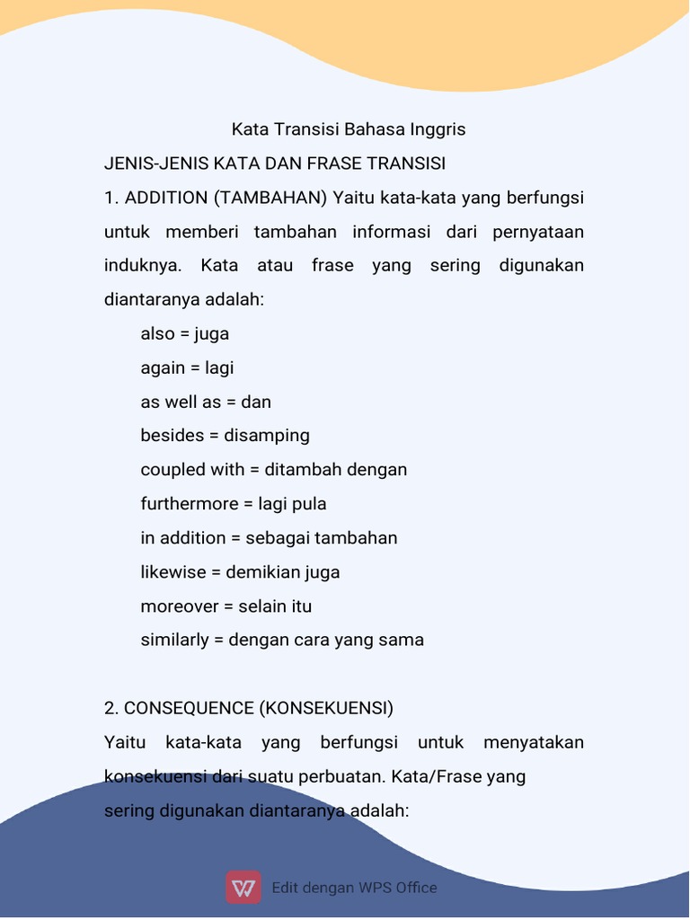 Kata Transisi Dalam Bahasa Inggris | PDF