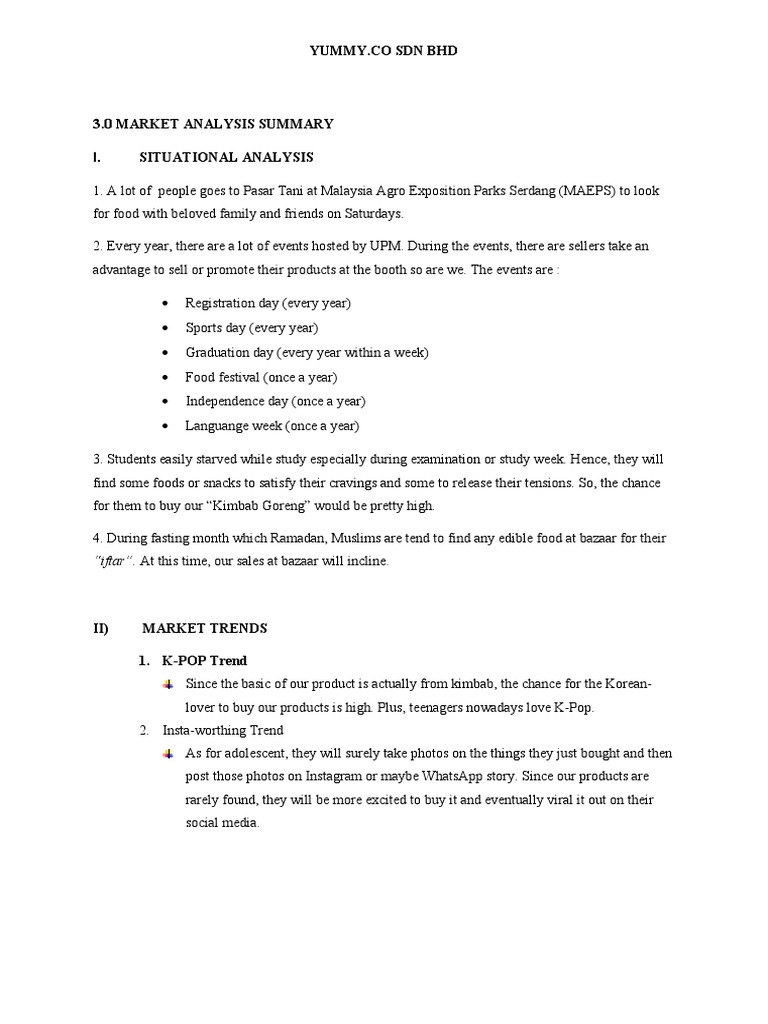 Example of Business Plan - Market Analysis Summary | PDF | Fast Food ...