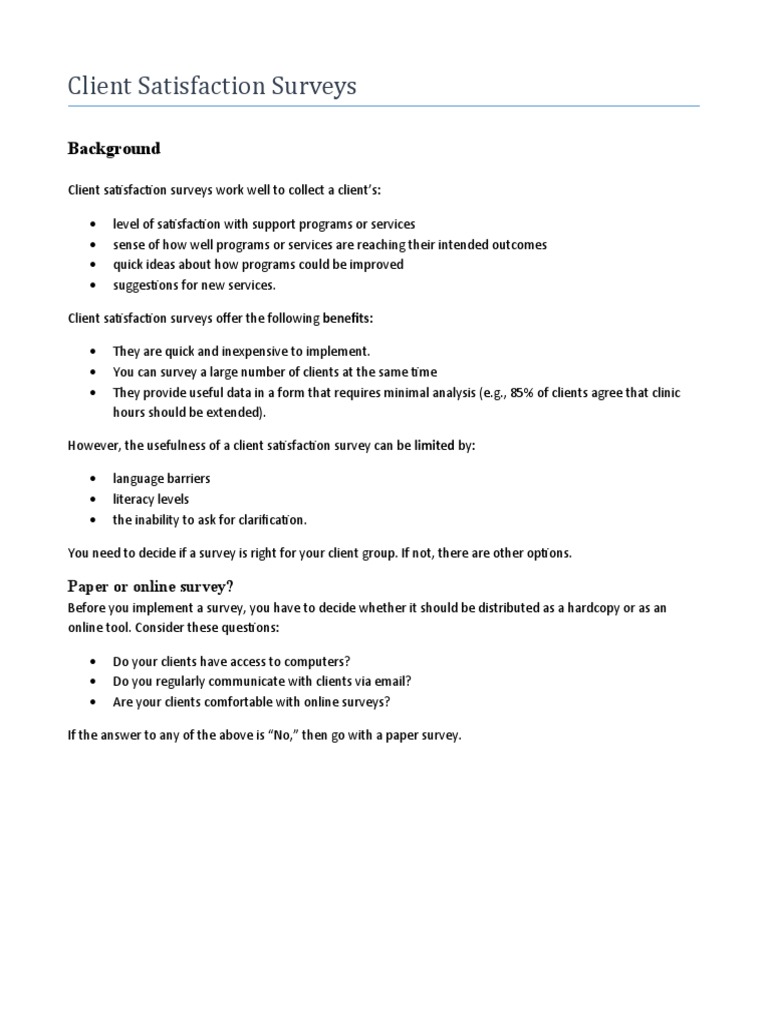 Client Satisfaction Surveys: Background | Download Free PDF | Client ...