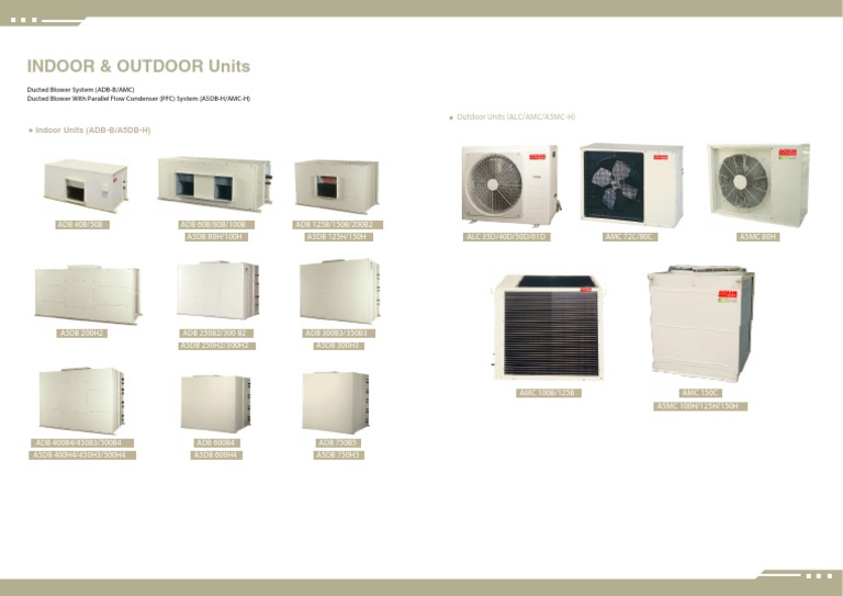 Indoor & Outdoor Units: Indoor Units (ADB-B/A5DB-H) Outdoor Units (ALC ...
