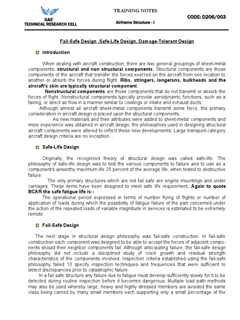 Lesson 3 FAIL SAFE, DAMAGE TOLERANCE | PDF | Fatigue (Material) | Aircraft