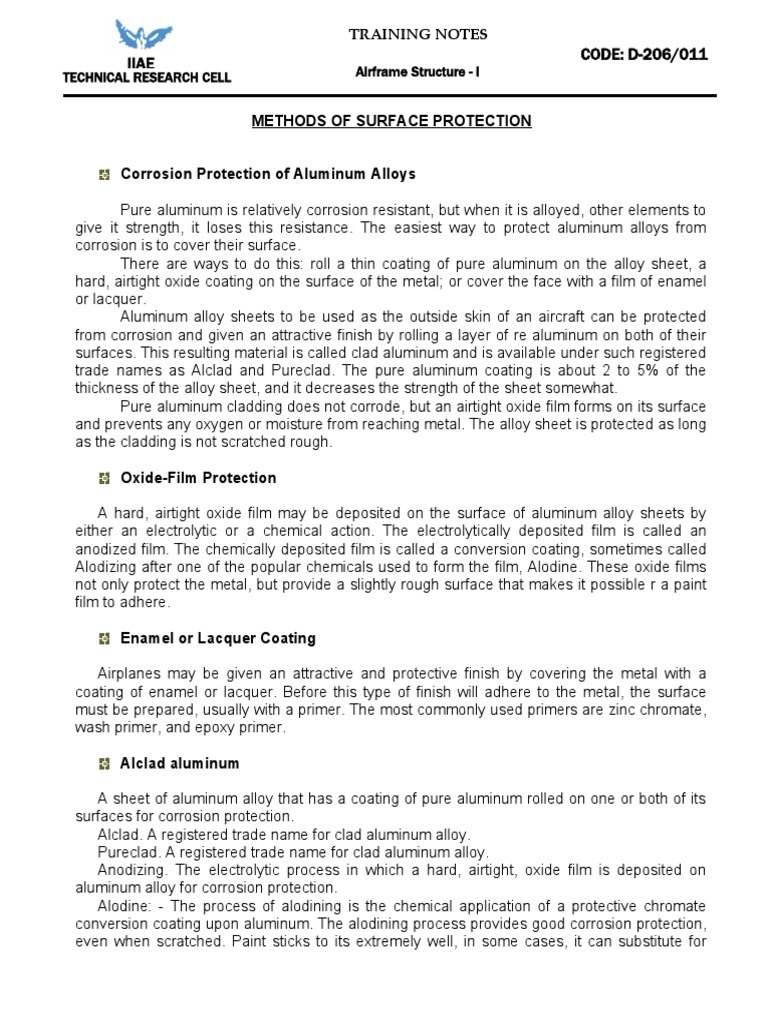 Lesson 11 METHOD OF SURFACE PROTECTION | PDF | Corrosion | Aluminium