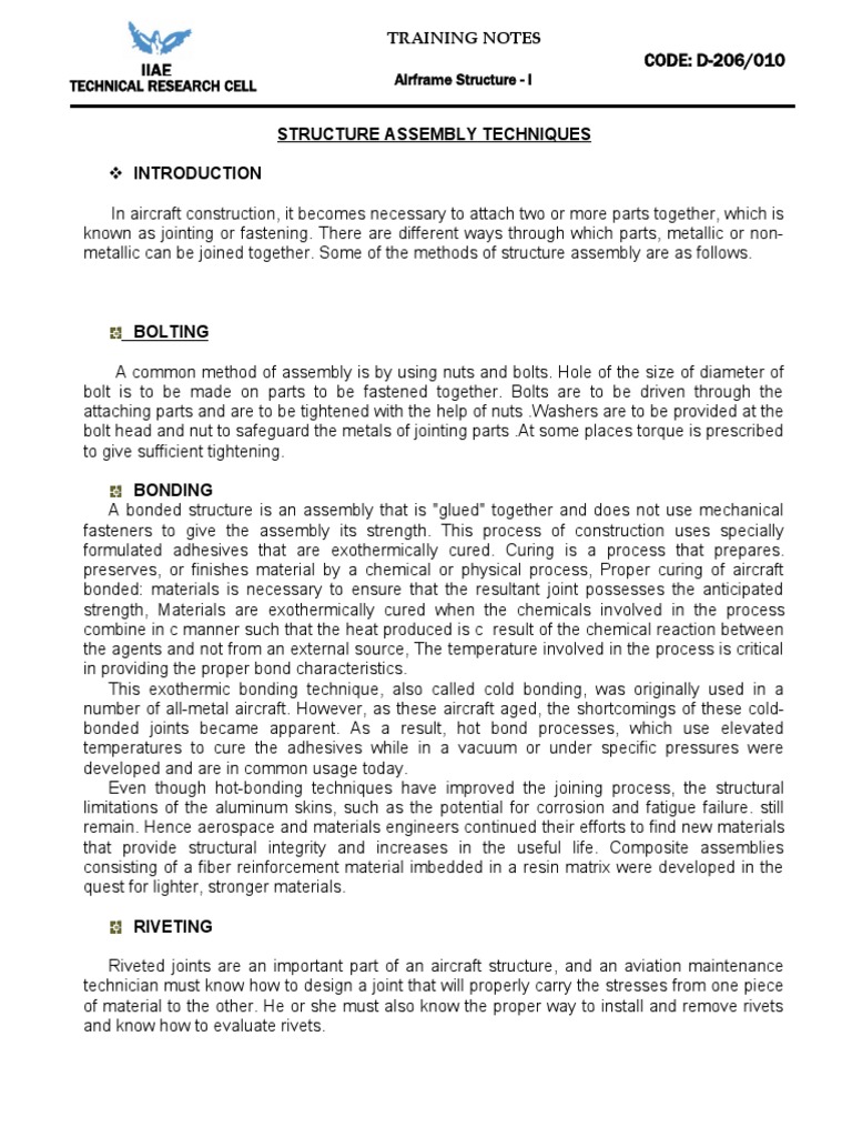Aircraft Structure Assembly Techniques: A Guide to Bolting, Bonding ...