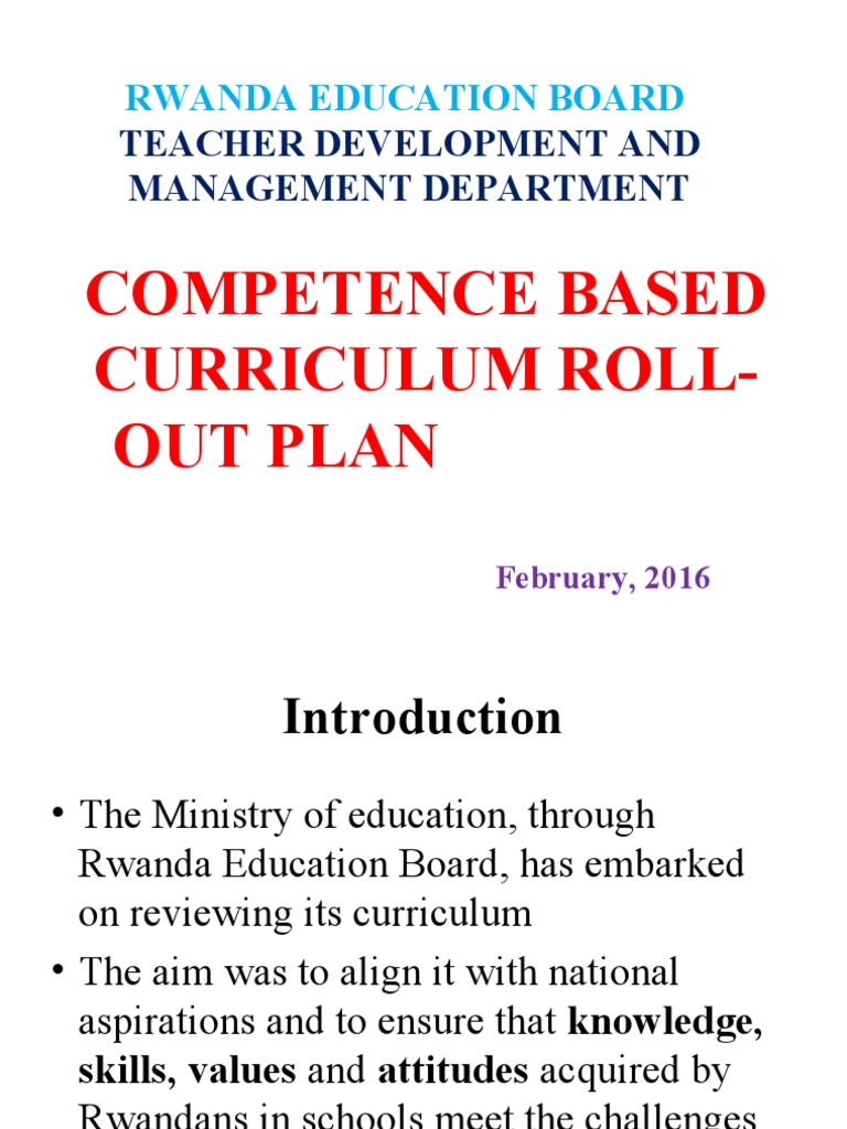 Competence Based Curriculum Roll-Out Plan: Rwanda Education Board | PDF ...