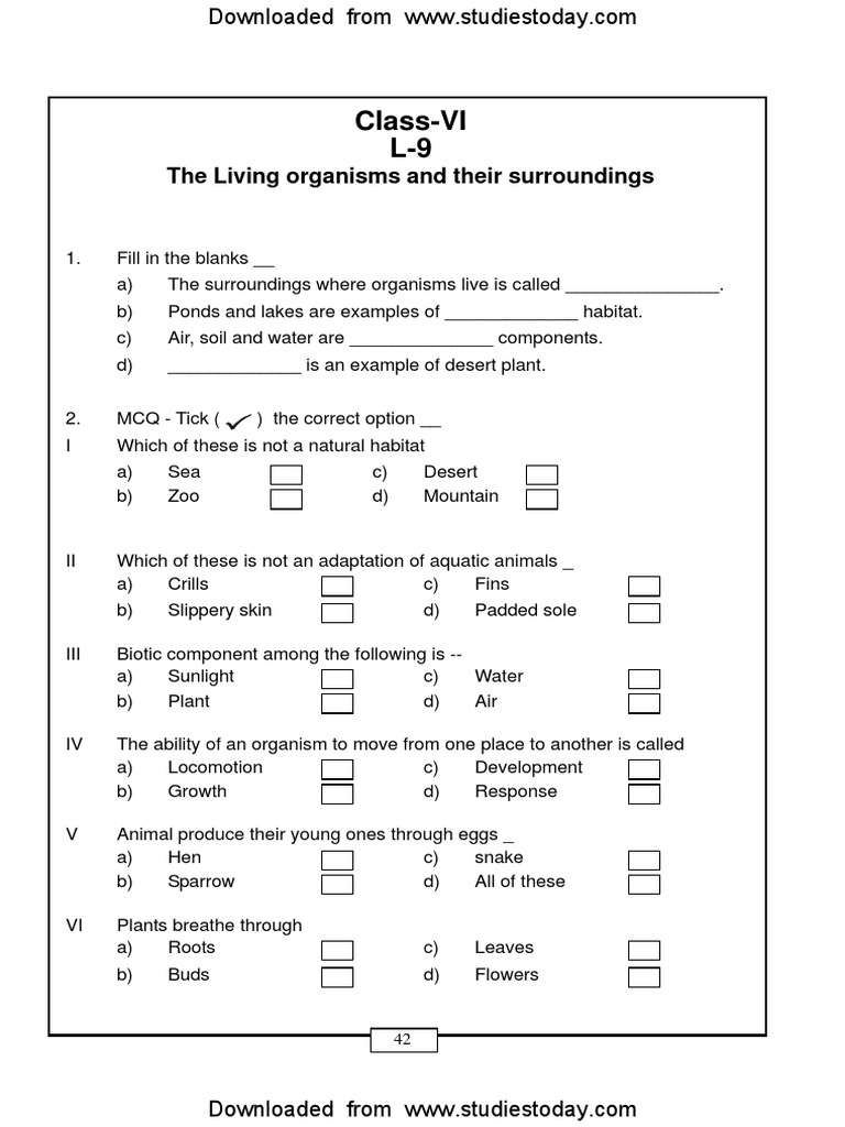 CBSE Class 6 The Living Organisms Worksheet PDF | PDF | Habitat | Plants
