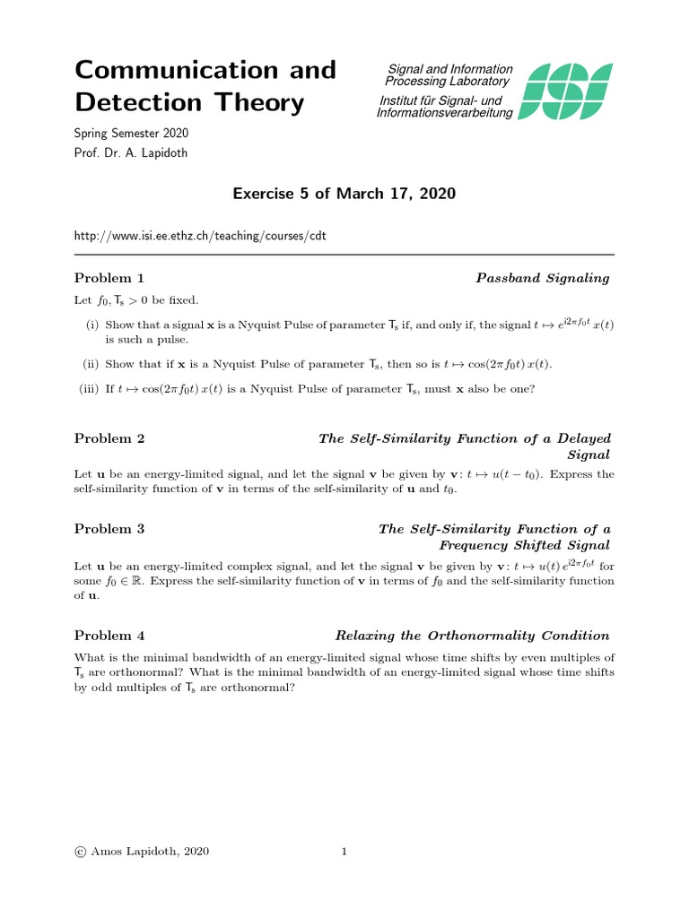 Exercise 05 Pdf Pdf Bandwidth Signal Processing Algorithms