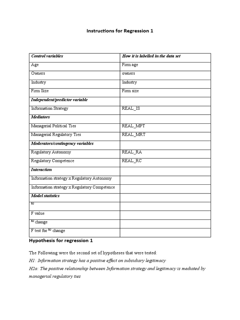 Instructions For Regression 1 | PDF | Multilevel Model | Dependent And ...