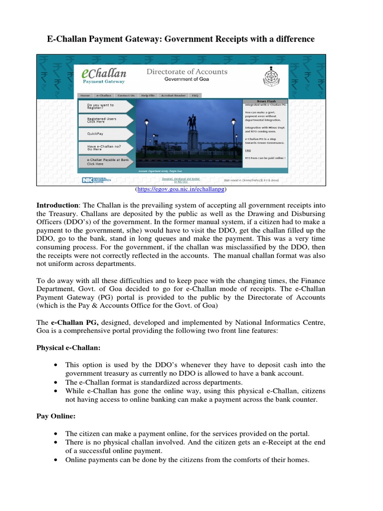E-Challan Payment Gateway: Government Receipts With A Difference | PDF ...