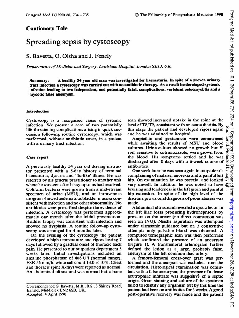 Spreading Sepsis by Cystoscopy: Cautionary | PDF | Urinary Tract ...