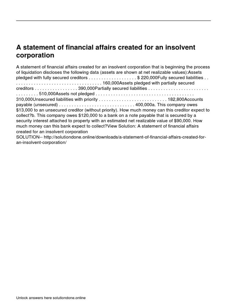 A Statement of Financial Affairs Created For An Insolvent Corporation | PDF