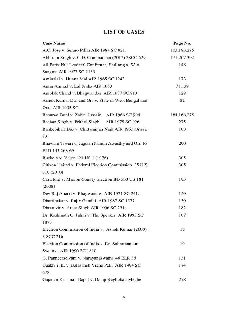 List of Cases: Case Name Page No | PDF | Politics Of India | Indian ...