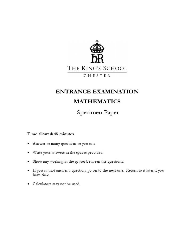 11 + Year-7-Maths-Specimen-Paper-Chester | PDF | Fraction (Mathematics ...