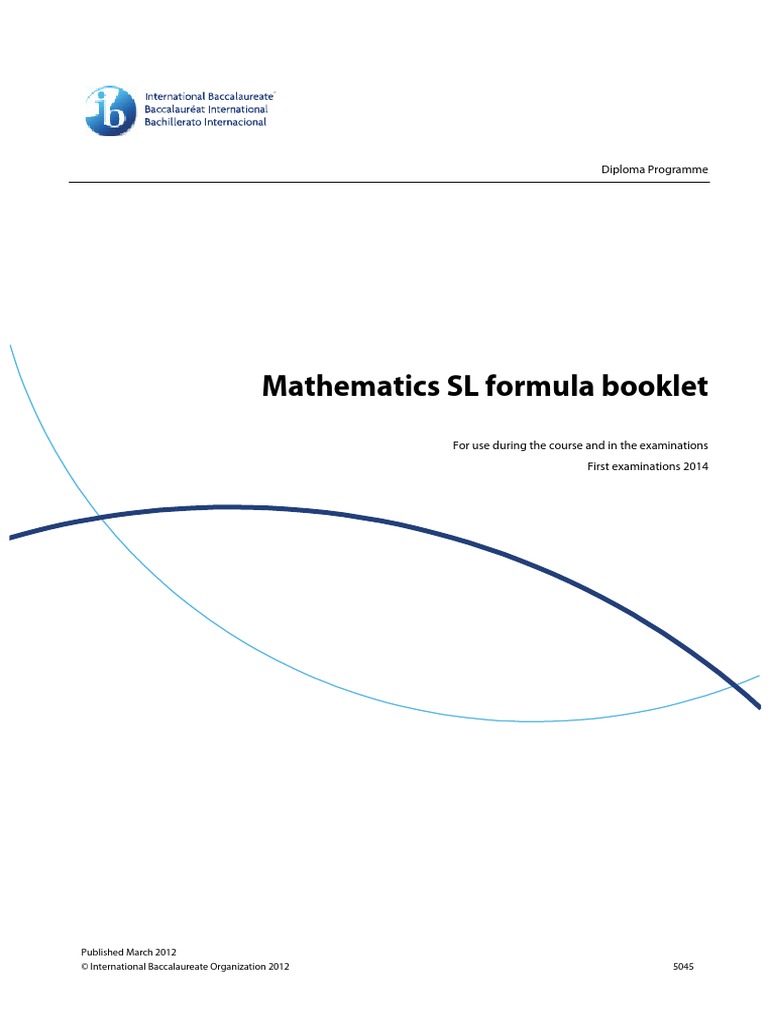 Mathematics SL Formula Booklet: Diploma Programme | PDF | Trigonometric ...