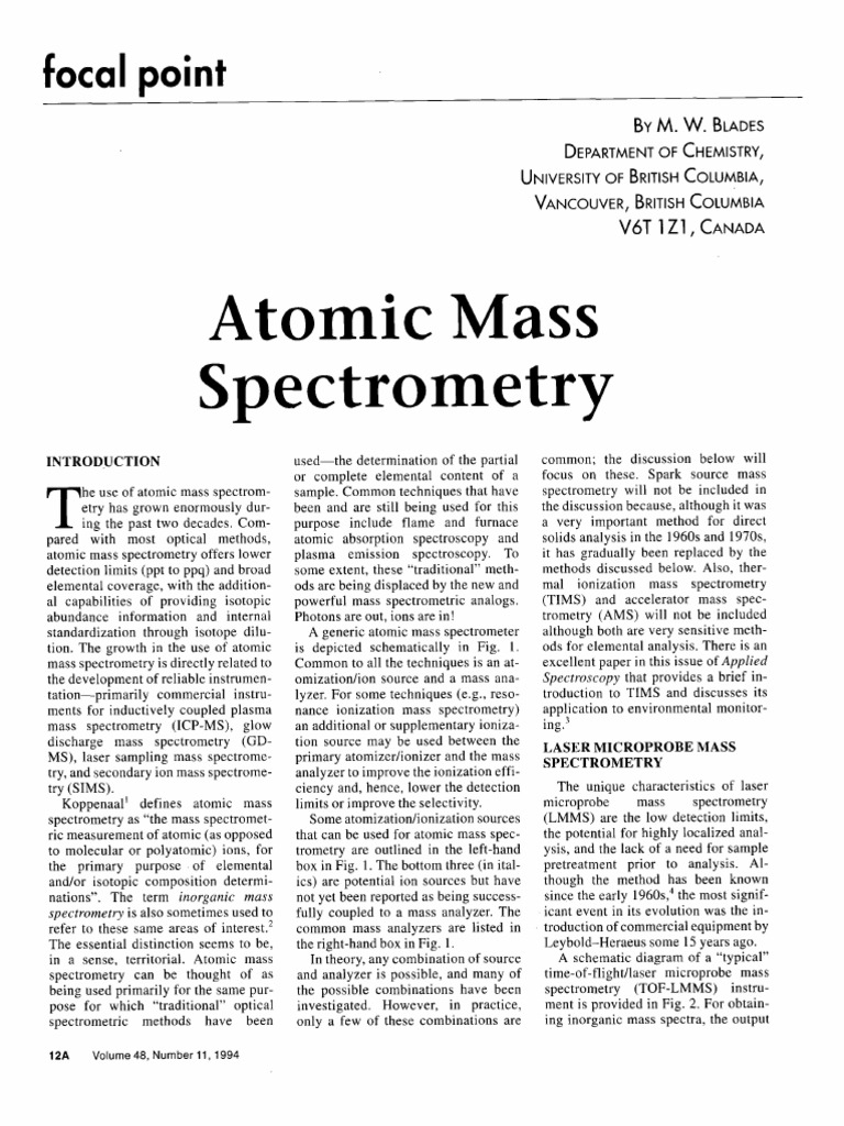 Atomic Mass Spectrometry | PDF | Mass Spectrometry | Electrospray ...