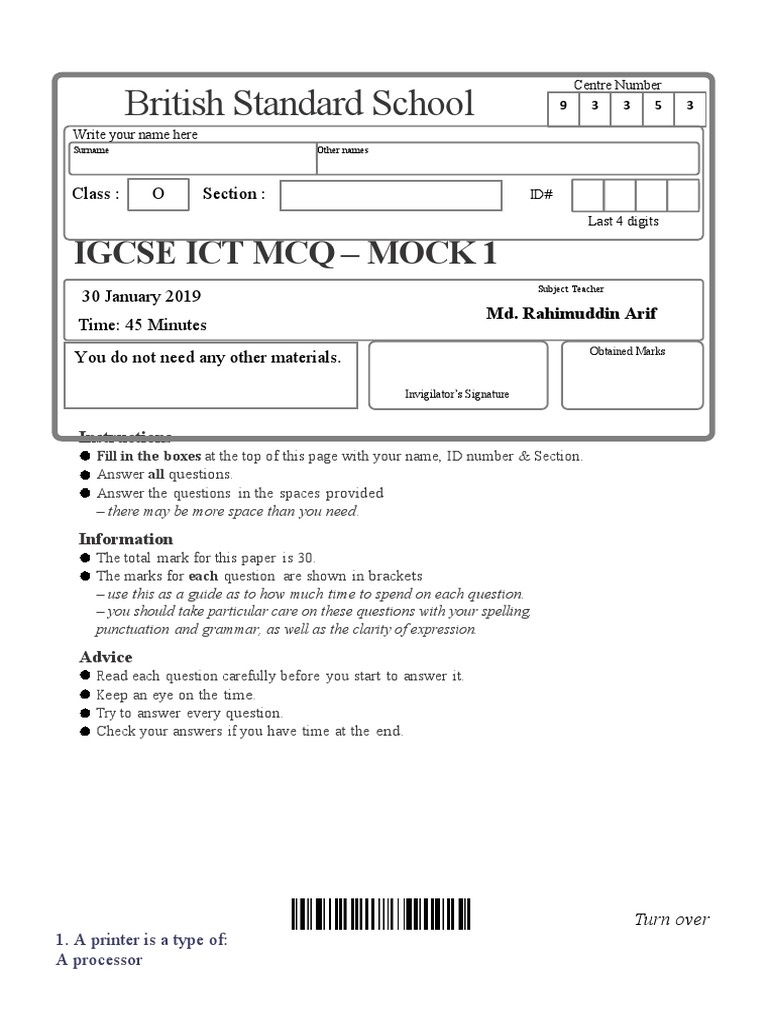 IGCSE ICT MCQ Mock 1 | Download Free PDF | Computer File | Computer Data Storage