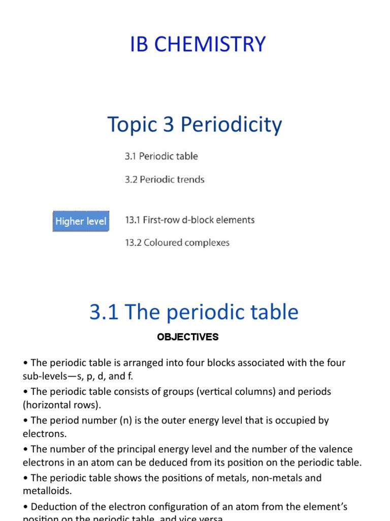 Topic 3 Periodicity 3.1 3.2 13.1 13.2 3 | PDF | Coordination Complex ...