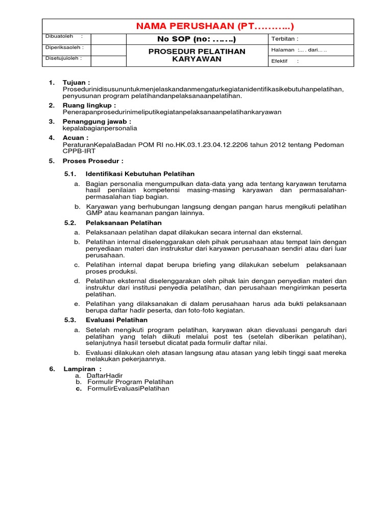 SOP Pelatihan Karyawan | PDF