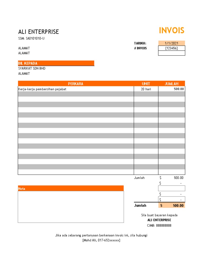 Contoh Borang Invois Kontraktor | PDF