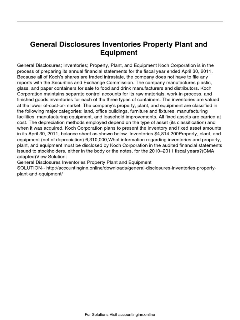 General Disclosures Inventories Property Plant and Equipment PDF | PDF ...