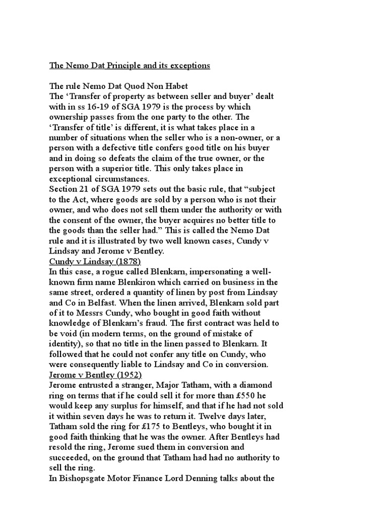 The Nemo Dat Principle and Its Exception | PDF | Estoppel | Negligence