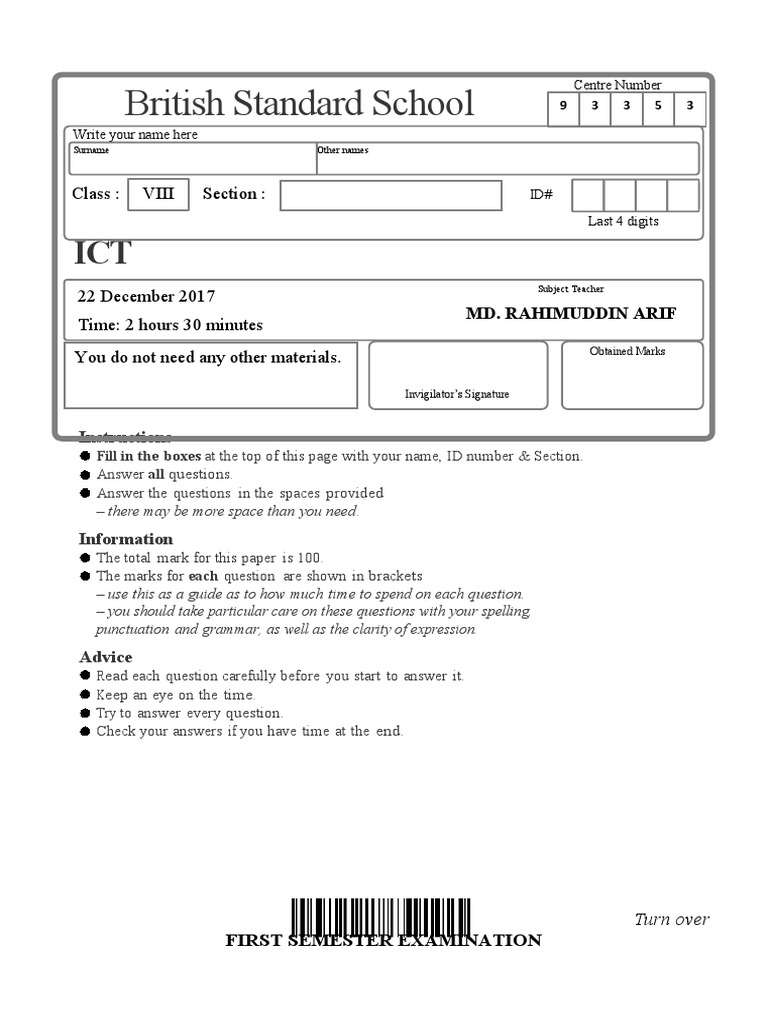 Lab - 1st - Semester 2017-18 Class VIII ICT | PDF | Poster | Graphics
