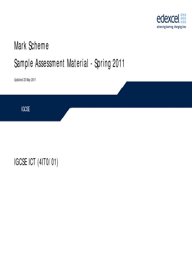 Mark Scheme Sample Assessment Material - Spring 2011: IGCSE ICT (4IT0 ...