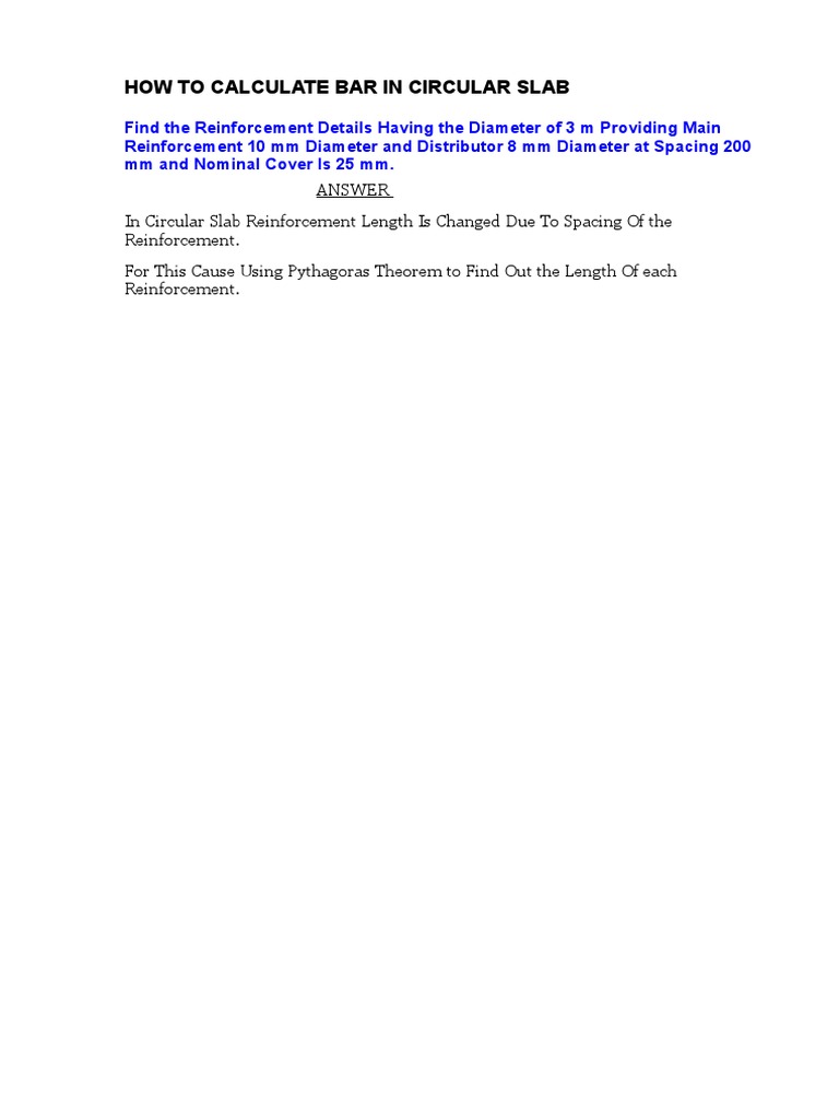 Circular Slab Re Bar Calculation | PDF