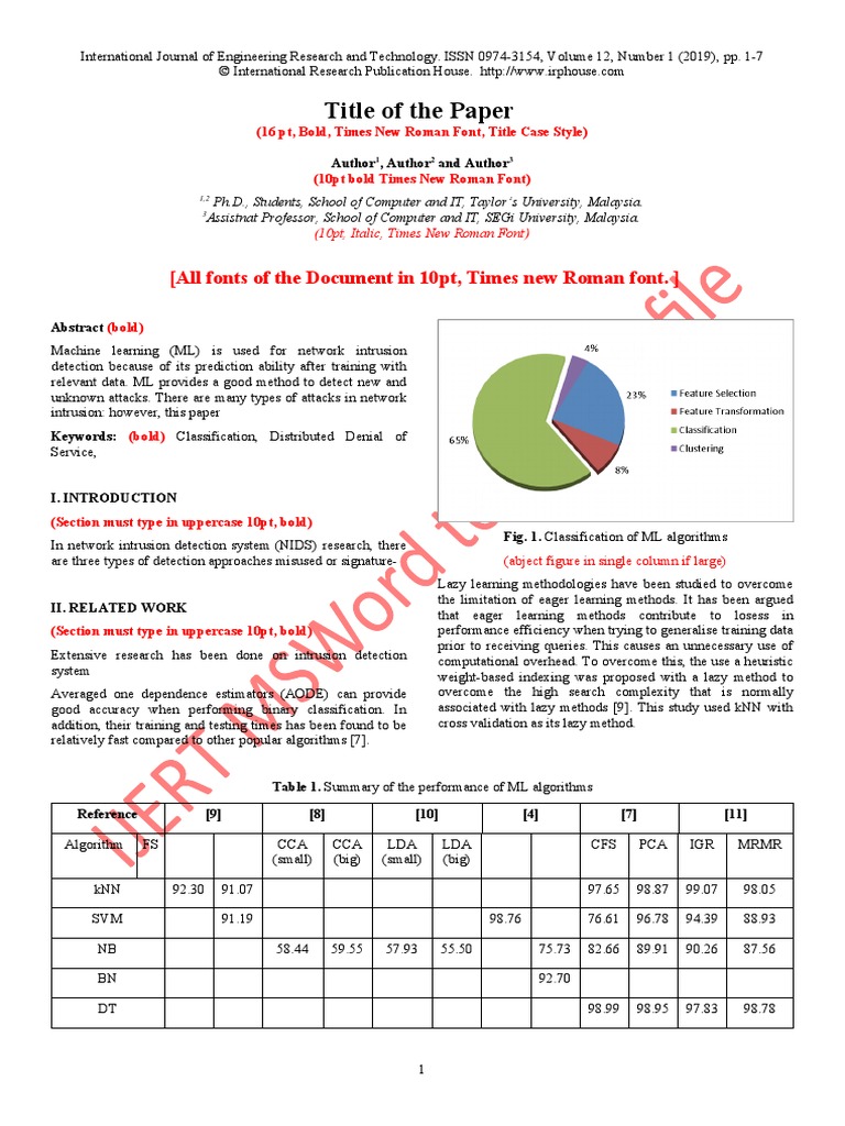 Title of The Paper: (All Fonts of The Document in 10pt, Times New Roman ...