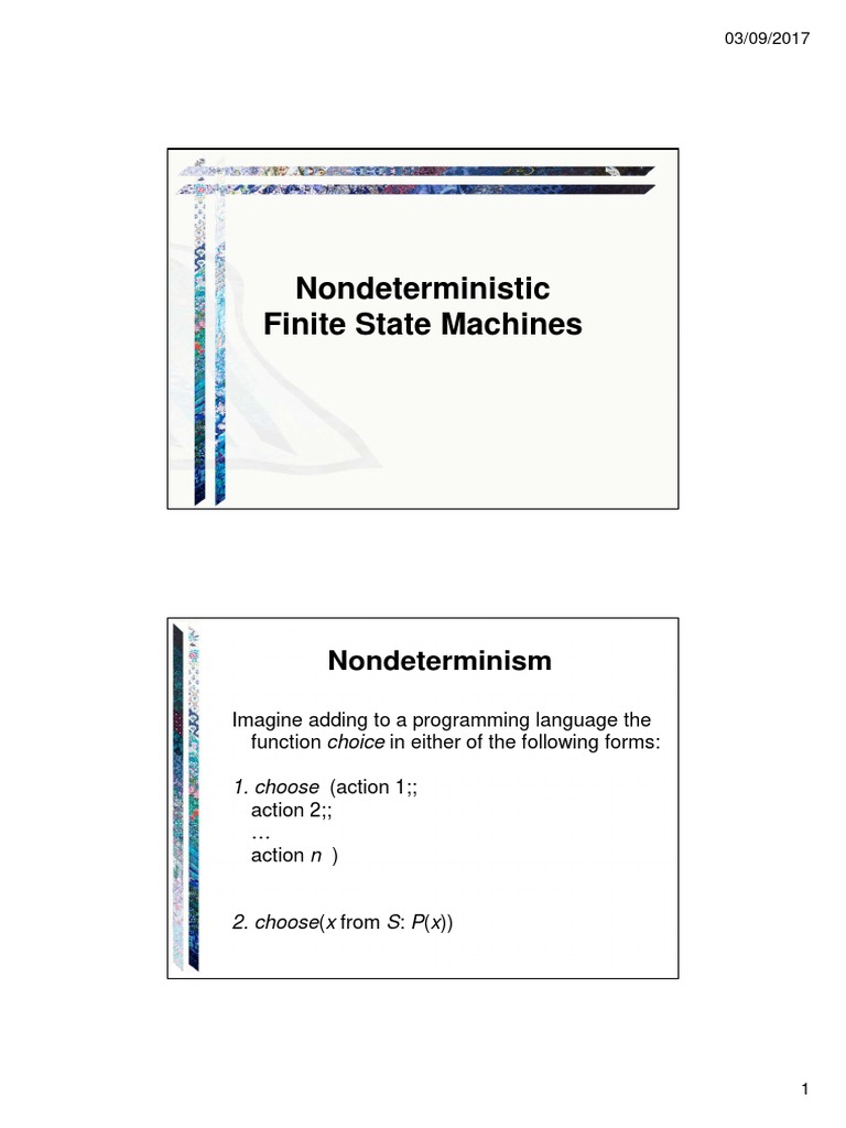 Nondeterministic Finite State Machines: Nondeterminism | PDF | Models Of Computation | Algorithms
