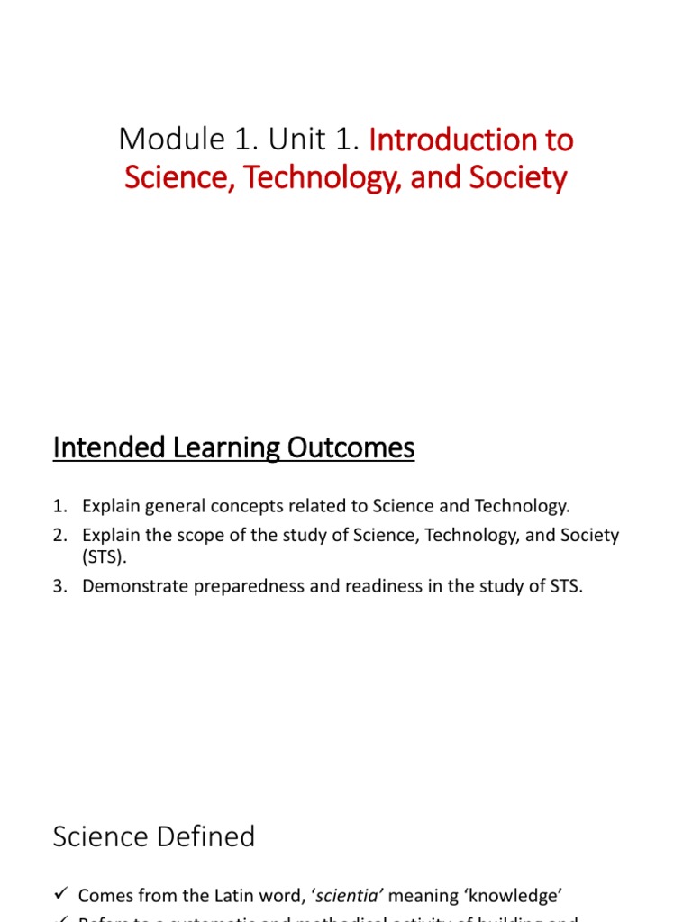 Module 1. Unit 1.: Introduction To Science, Technology, and Society ...