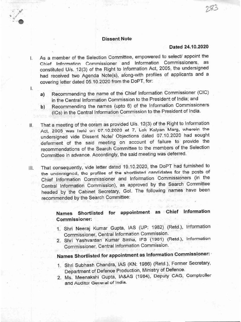 Adhir Ranjan Chowdhury Dissent Note | PDF