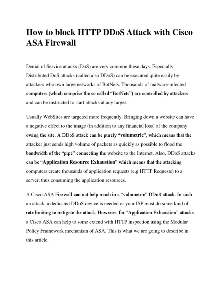 How to Block HTTP DDoS Attack With Cisco ASA Firewall | PDF