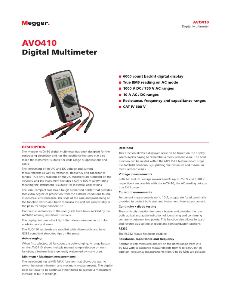 Comprehensive Technical Specifications and Features of the Megger ...
