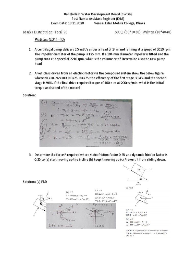 BWDB Assistant Engineer Exam Questions | PDF