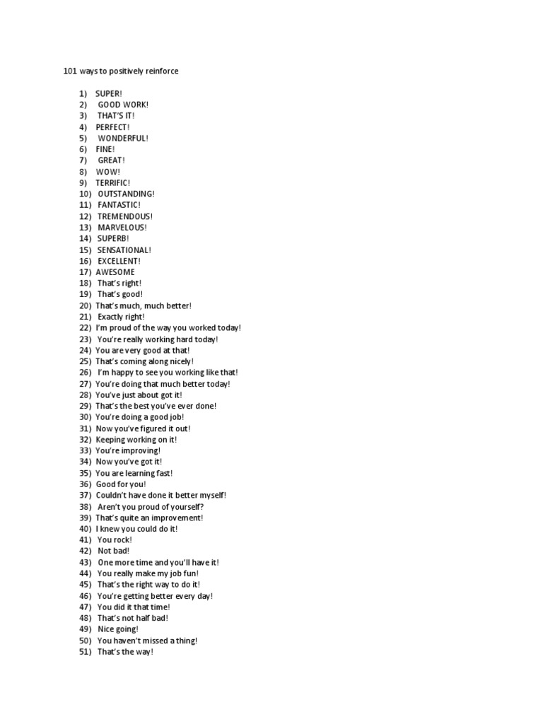 101 Ways To Say Good Job PDF | PDF