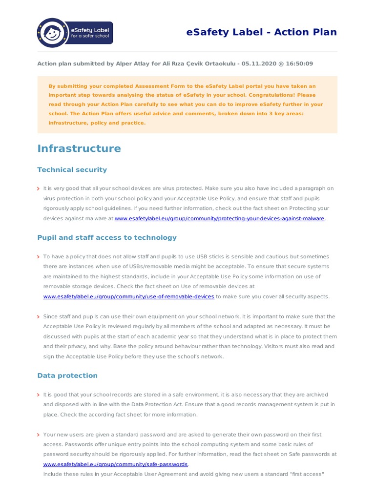 Esafety Label Action Plan | PDF | Password | Information Privacy