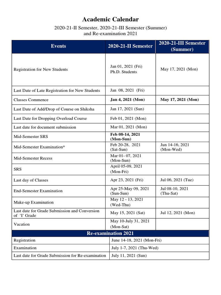 Academic - Calendar - 2020 - 21-II - Semester | PDF | Academic Term ...