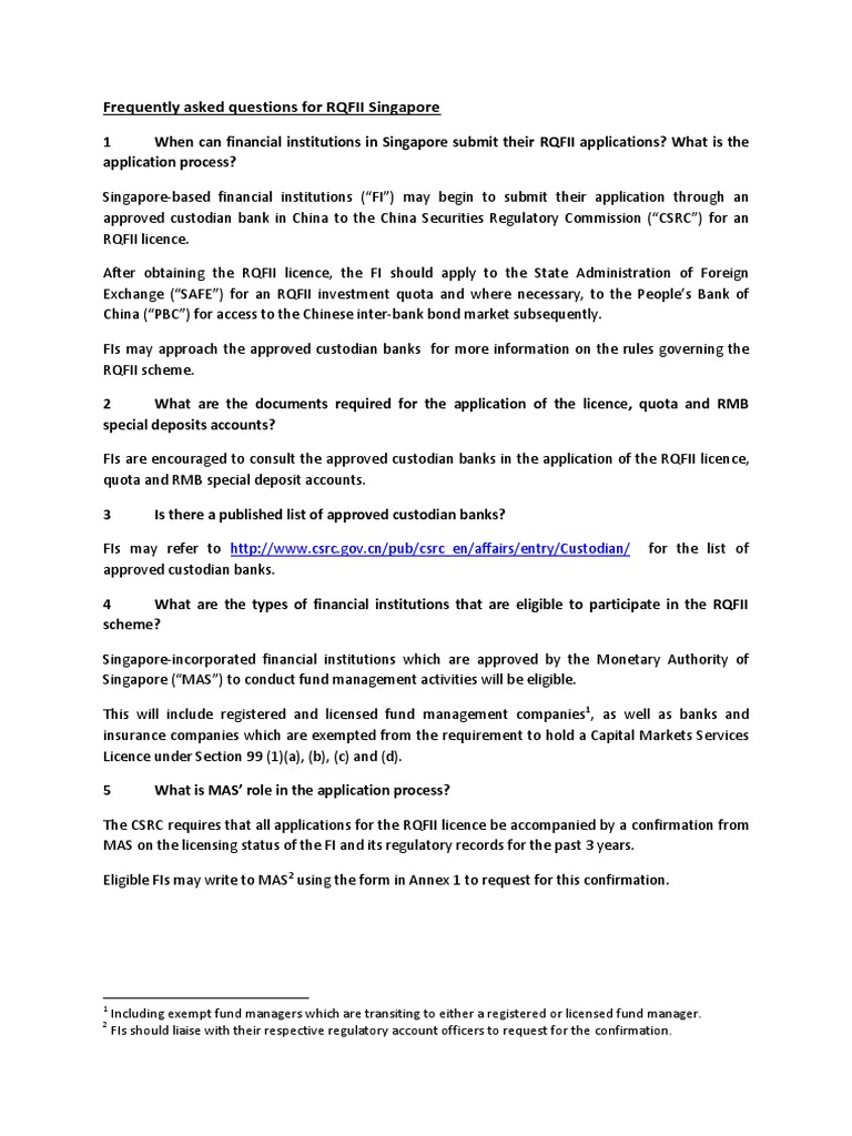 Frequently Asked Questions For RQFII Singapore | PDF | Renminbi | Banks