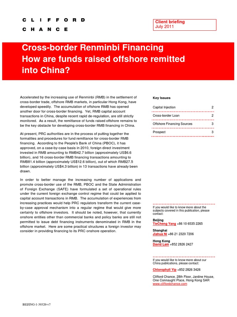 Cross-Border Renminbi Financing How Are Funds Raised Offshore Remitted Into China? | PDF ...