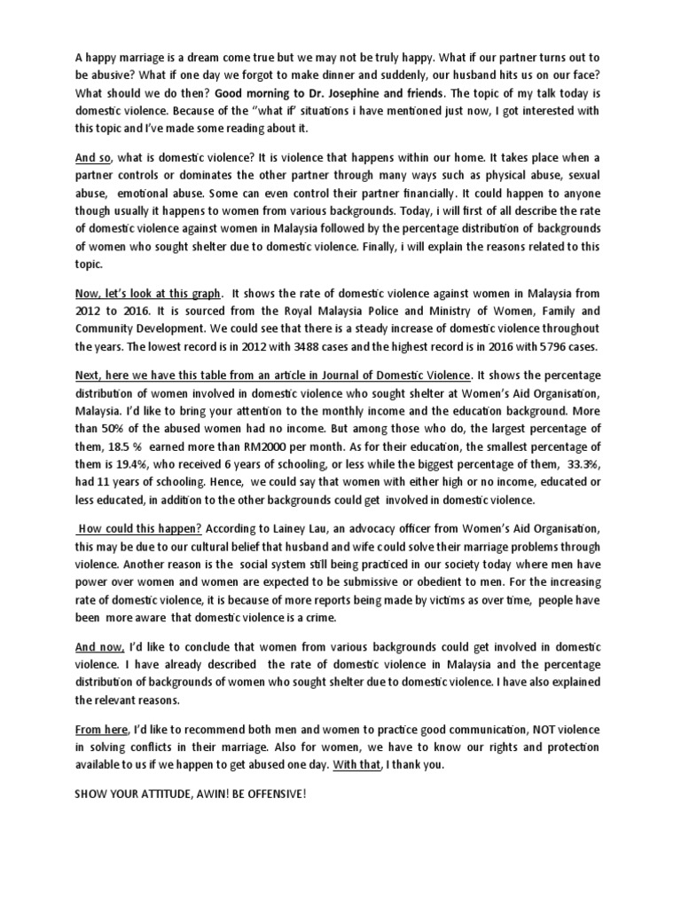 Informative Speech Text | PDF | Domestic Violence | Violence
