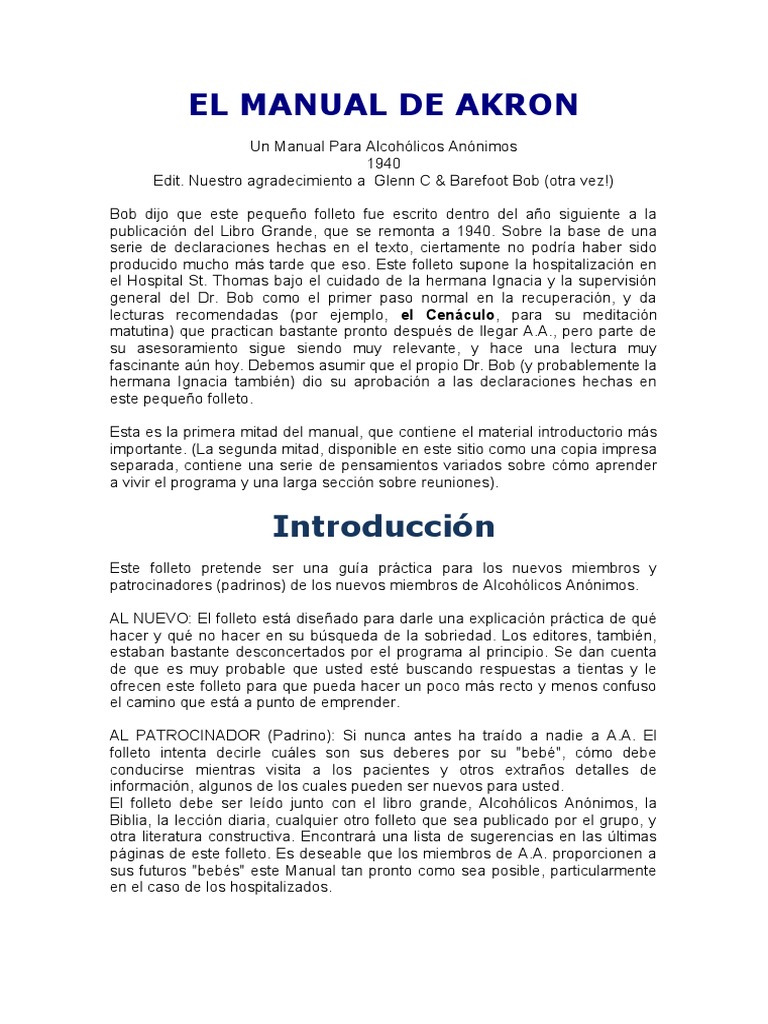 El Manual de Akron | PDF | alcoholicos anonimos | Alcoholismo