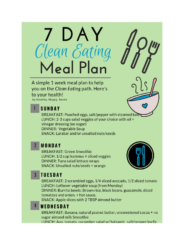 Clean Eating Meal Plan Printable Clean Eating Meal Plan Shopping List