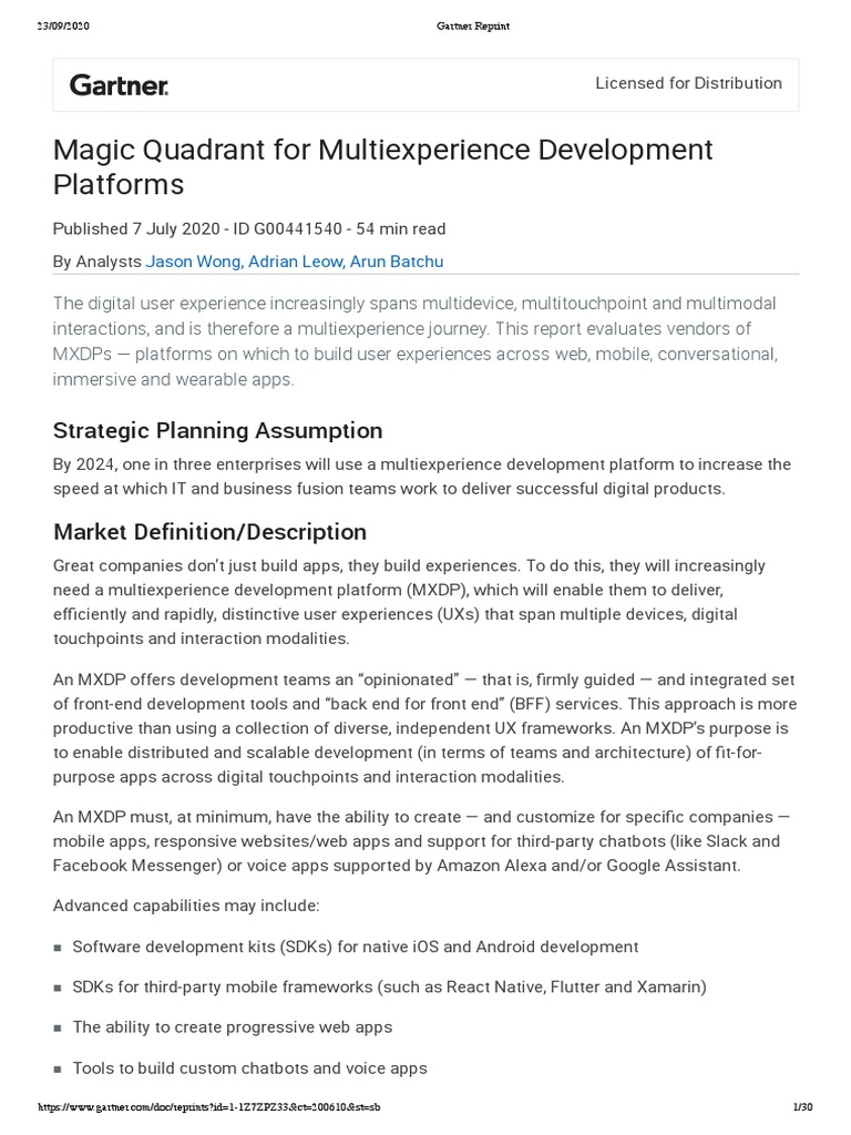 Magic Quadrant For Multiexperience Development Platforms | PDF | Mobile App | Sap Se