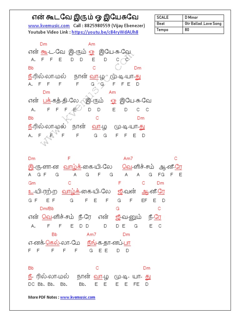 En Koodave Irum O Yesuve - Tamil Christian Song Keyboard Abcd Notes PDF ...