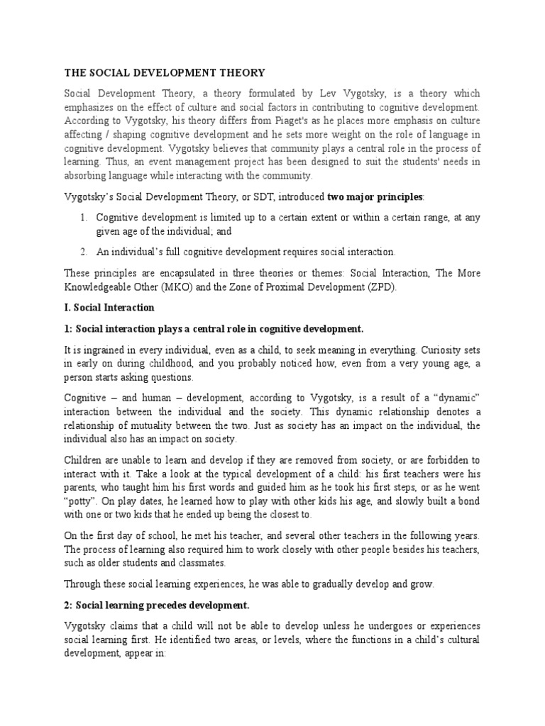 The Social Development Theory | PDF | Cognitive Development | Attention