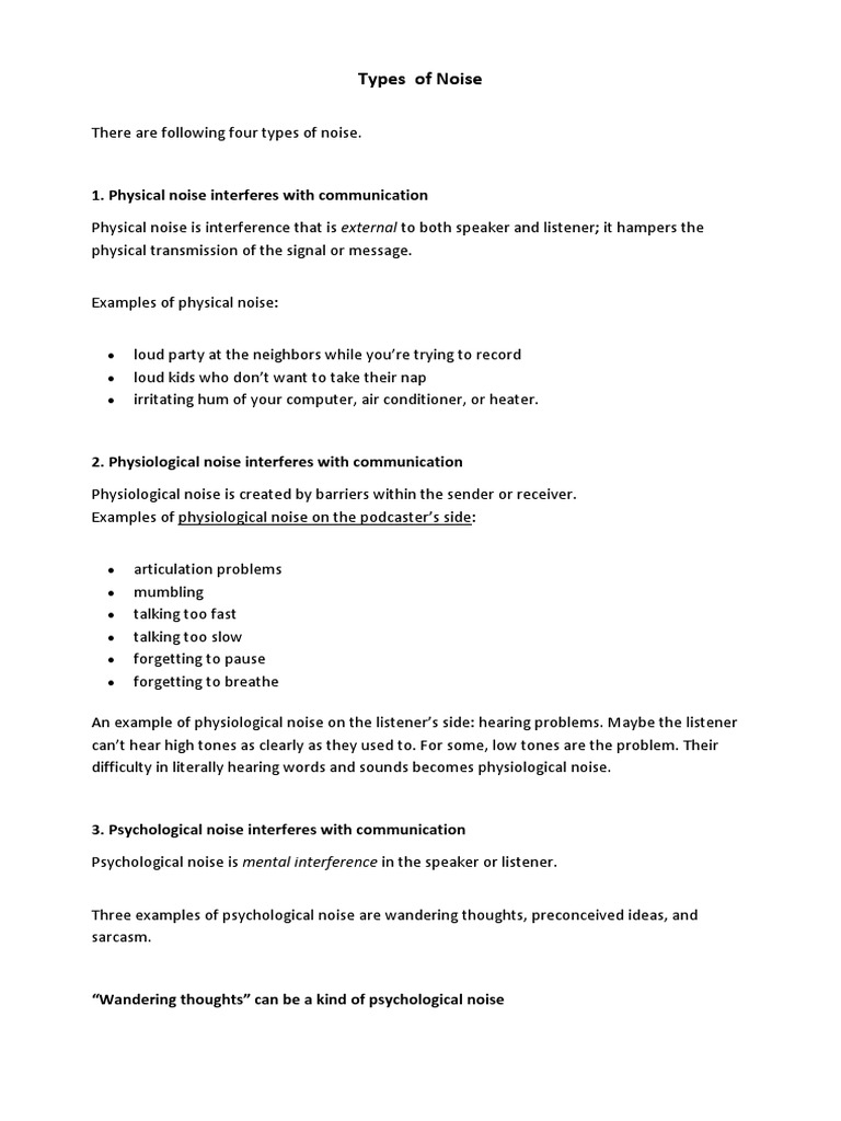 Types of Noise: 1. Physical Noise Interferes With Communication | PDF ...