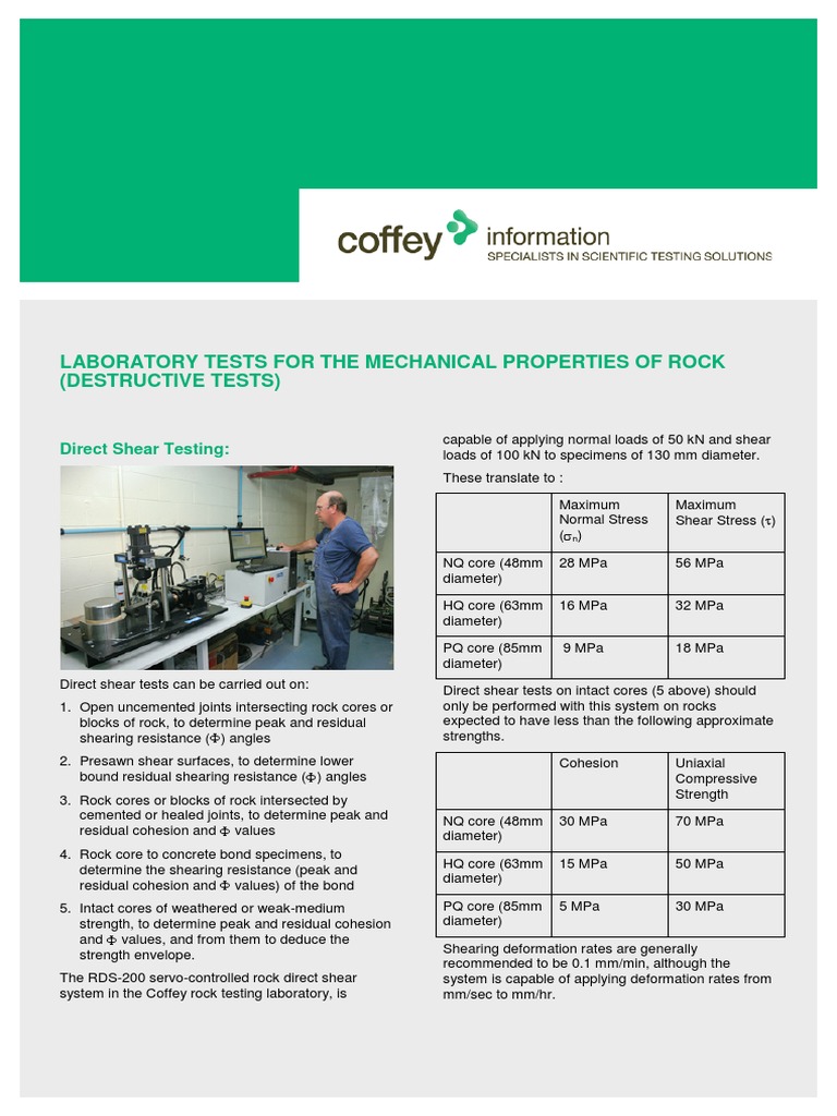 Laboratory Test For Rock Properties PDF | PDF | Strength Of Materials ...