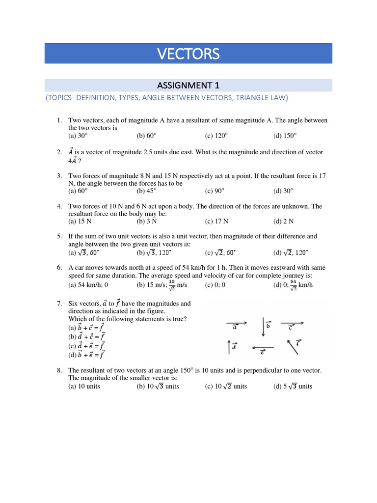 Vectors: Assignment 1 | PDF | Euclidean Vector | Angle